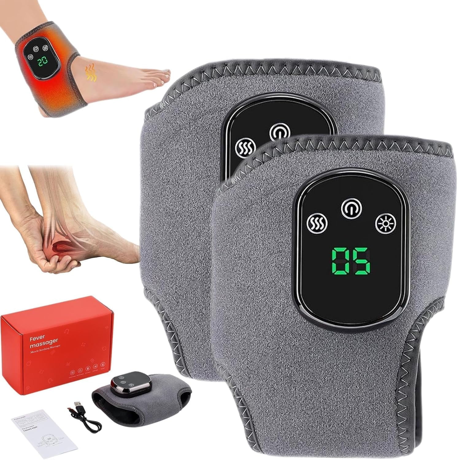 Triple Therapy Foot Massager, Portable Cordless Ankle Heating Pad with ...