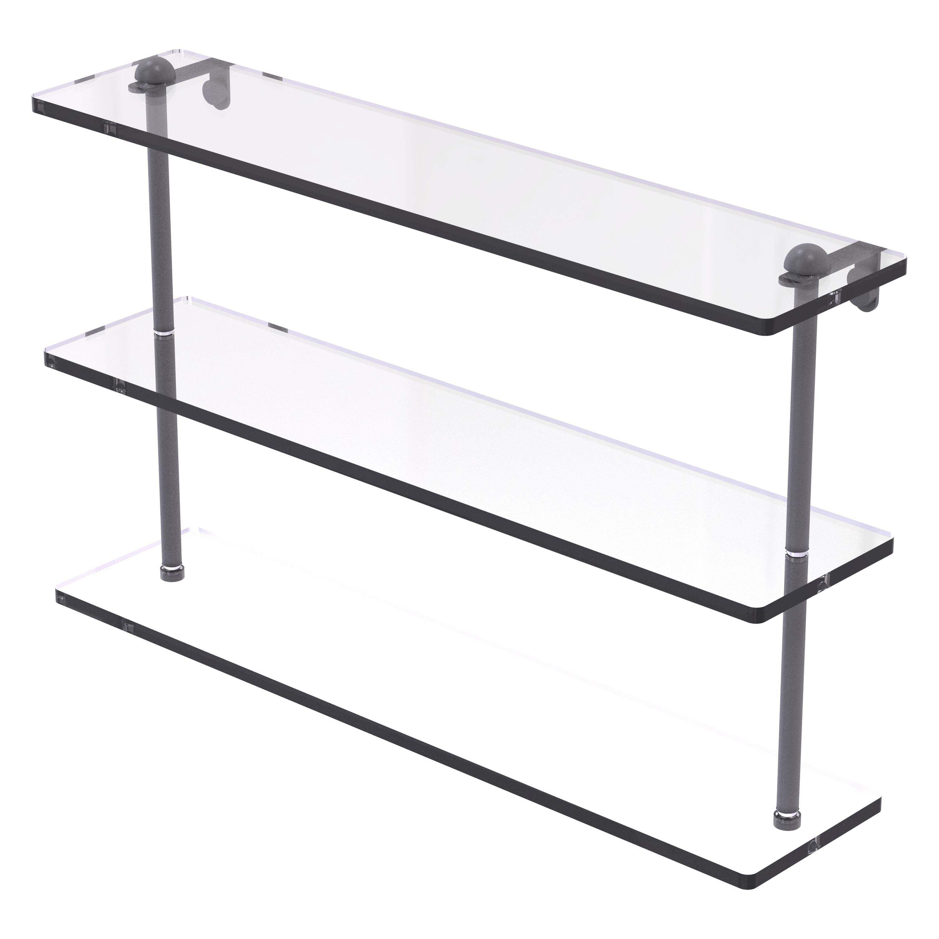 Triple Tiered Vanity Glass Shelf with Beveled Edges - Matte Gray / 22 ...