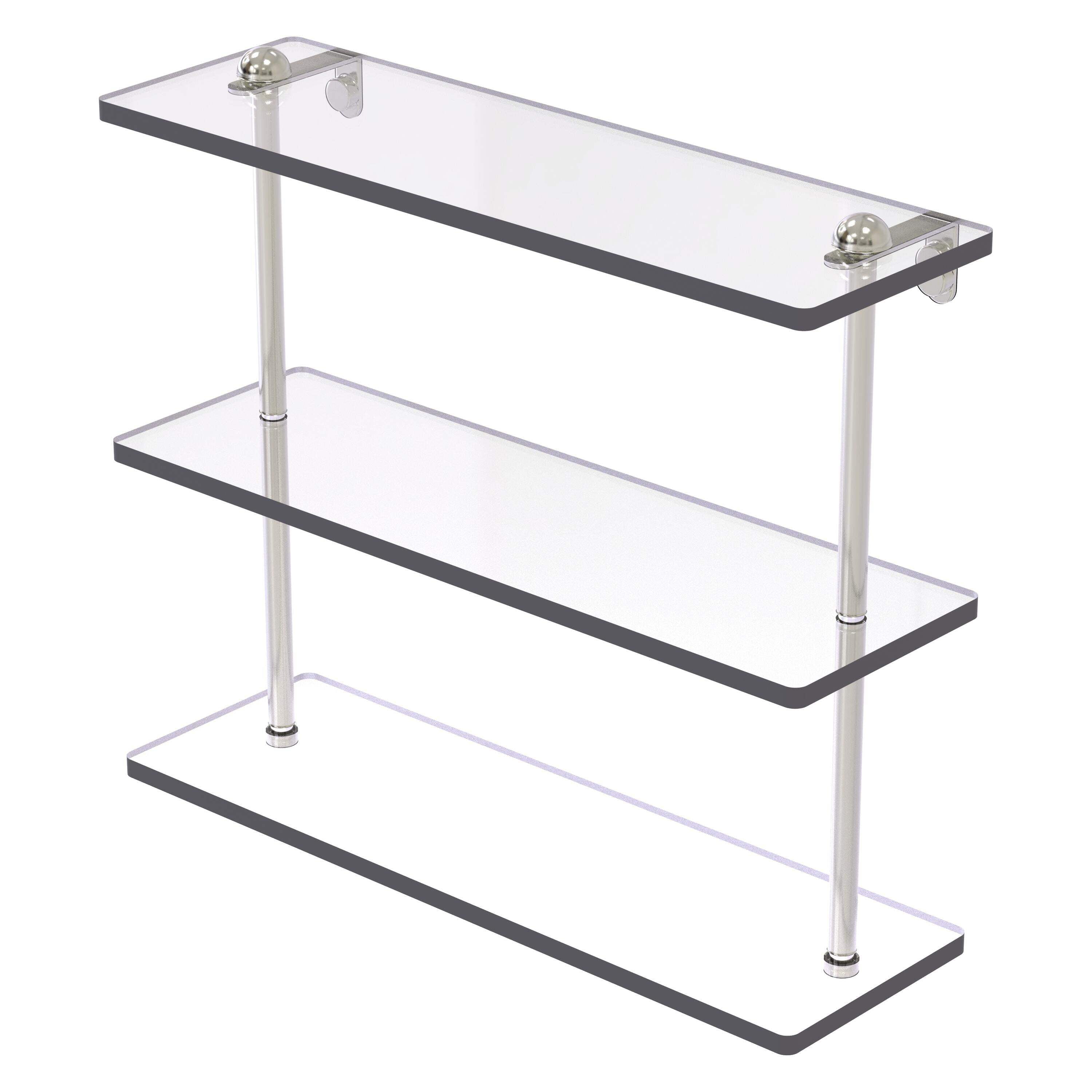 Triple Tiered Vanity Glass Shelf with Beveled Edges - Satin Nickel / 16 ...