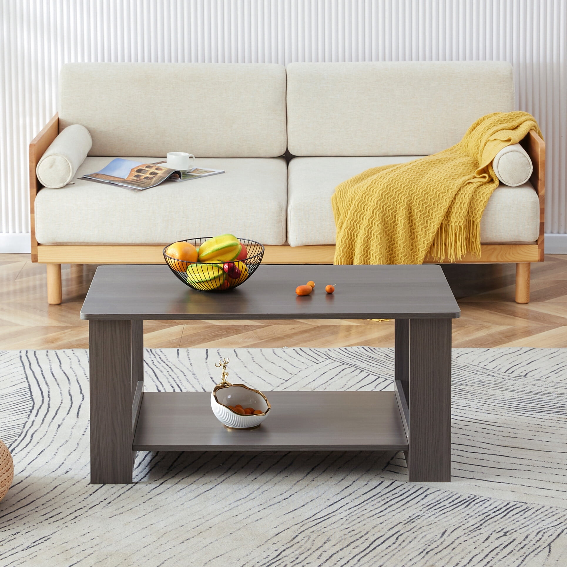Triple Tree Modern Gray Textured Coffee Tables, 2-Layered Tea Tables ...
