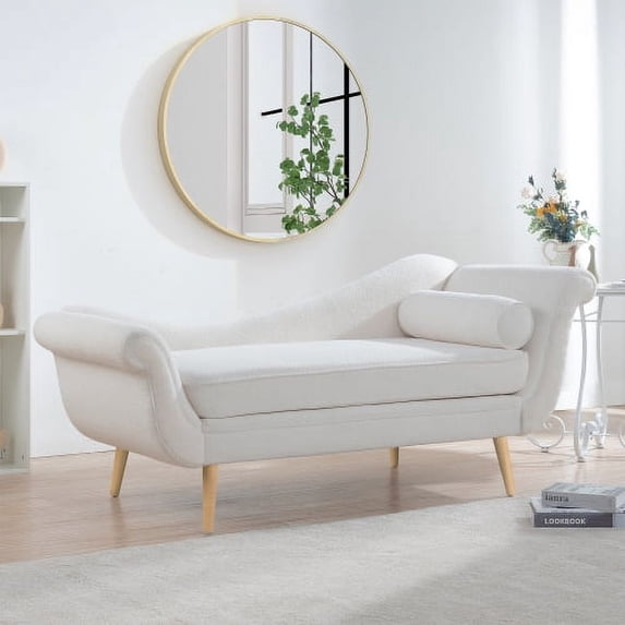 White Modern Chaise Lounge Indoor, Scroll Arm, Tapered Legs ...