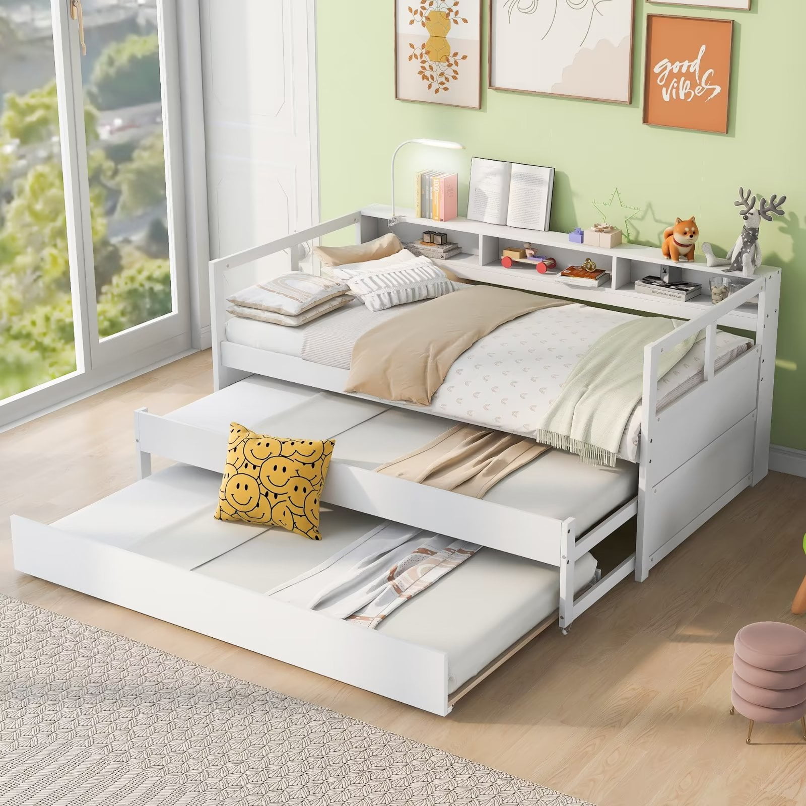 Twin XL Solid Wood Daybed, 3-in-1, with 2 Pull-out Trundles, Side ...