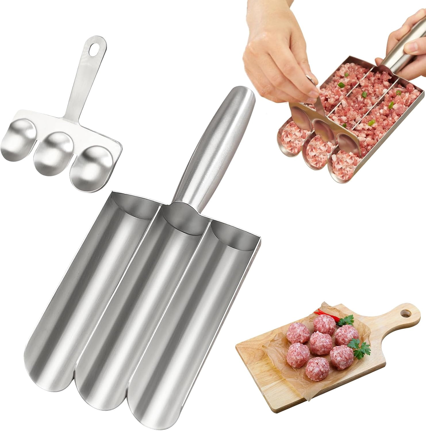 Triple Tube Meatball Maker with Scraper - 304 Stainless Steel Ball ...