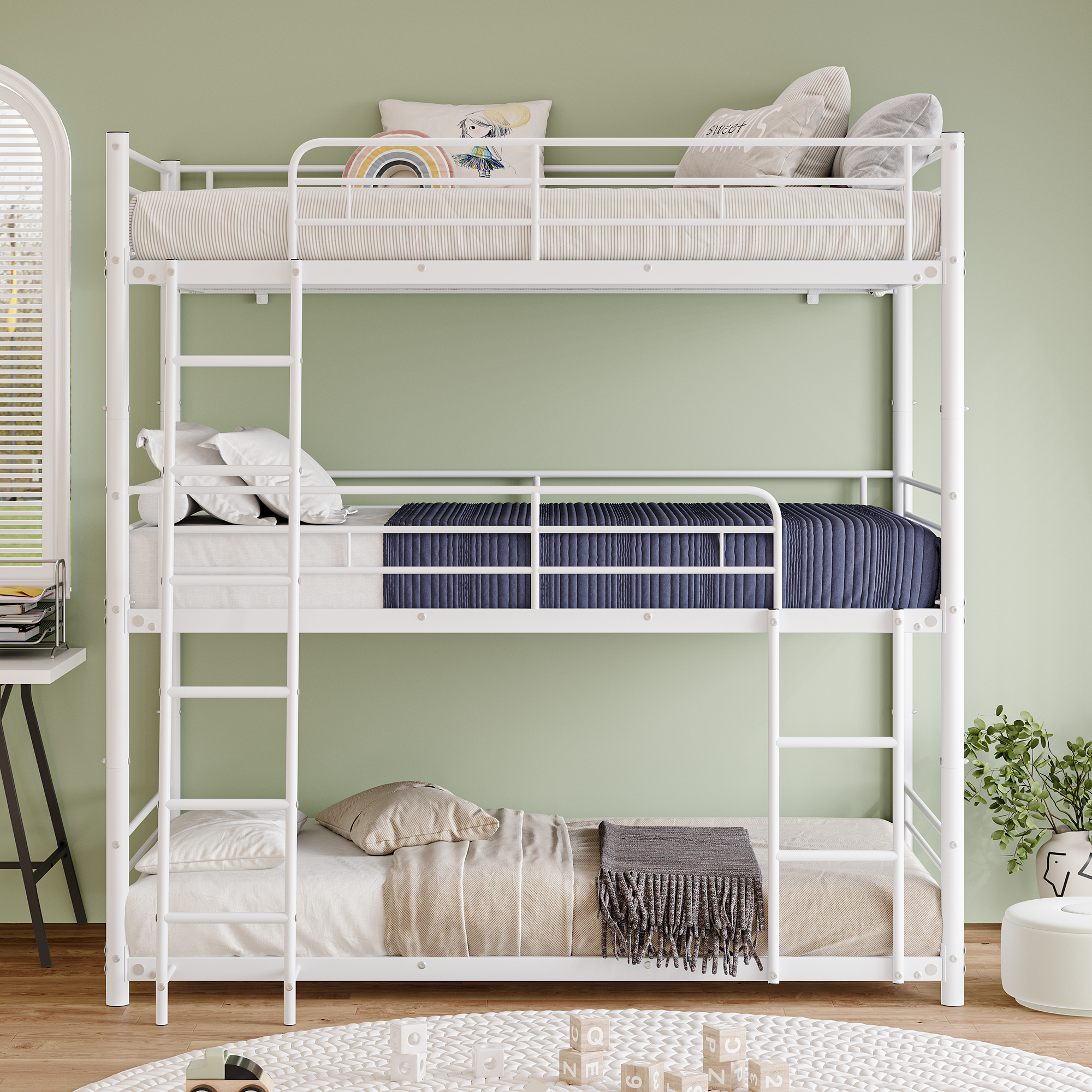 Triple Twin Bunk Beds, Twin Over Twin Over Twin Heavy Duty Metal Bunk ...