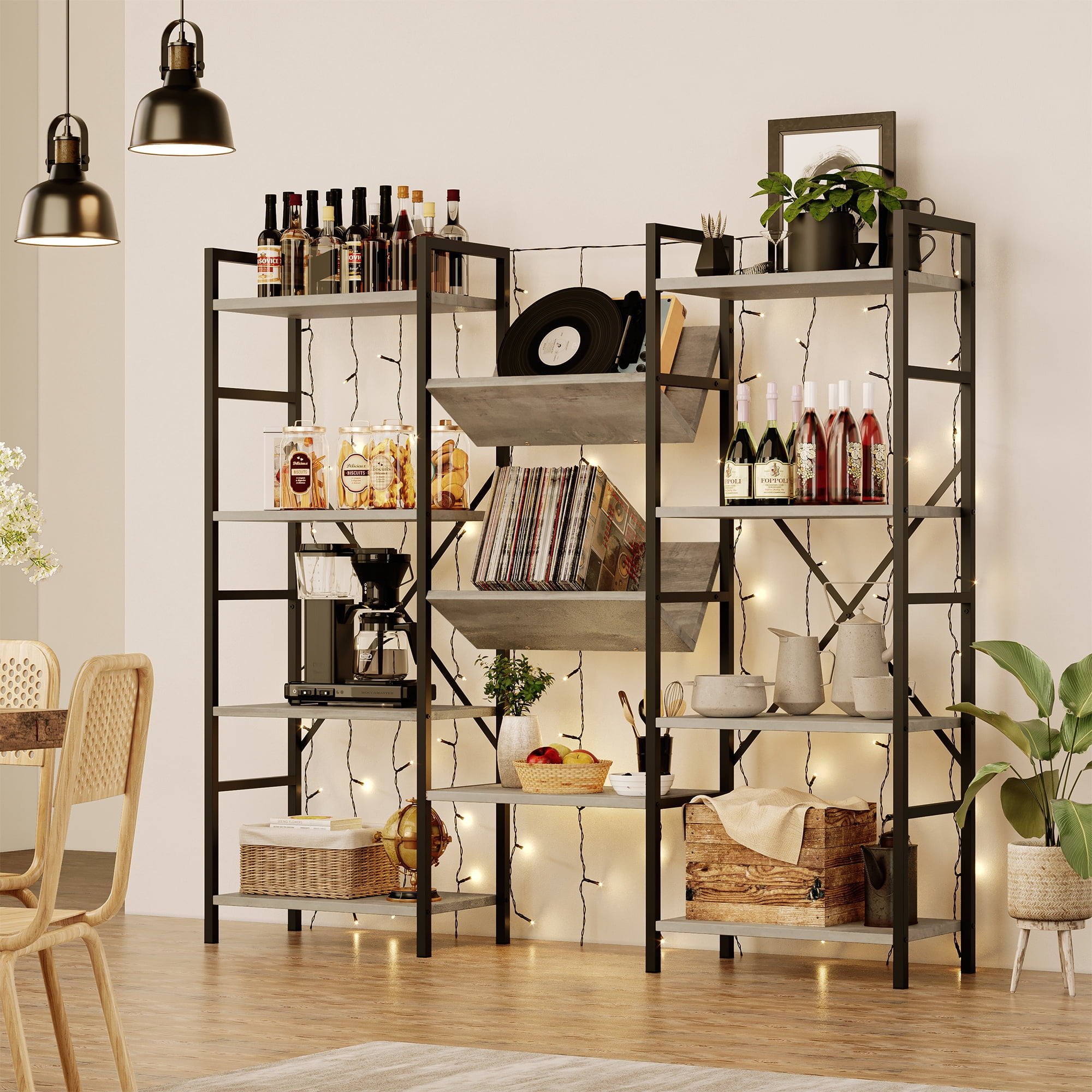 Triple Wide 5 Tier Book Shelf, Tall Bookshelf with Open Display Shelves ...
