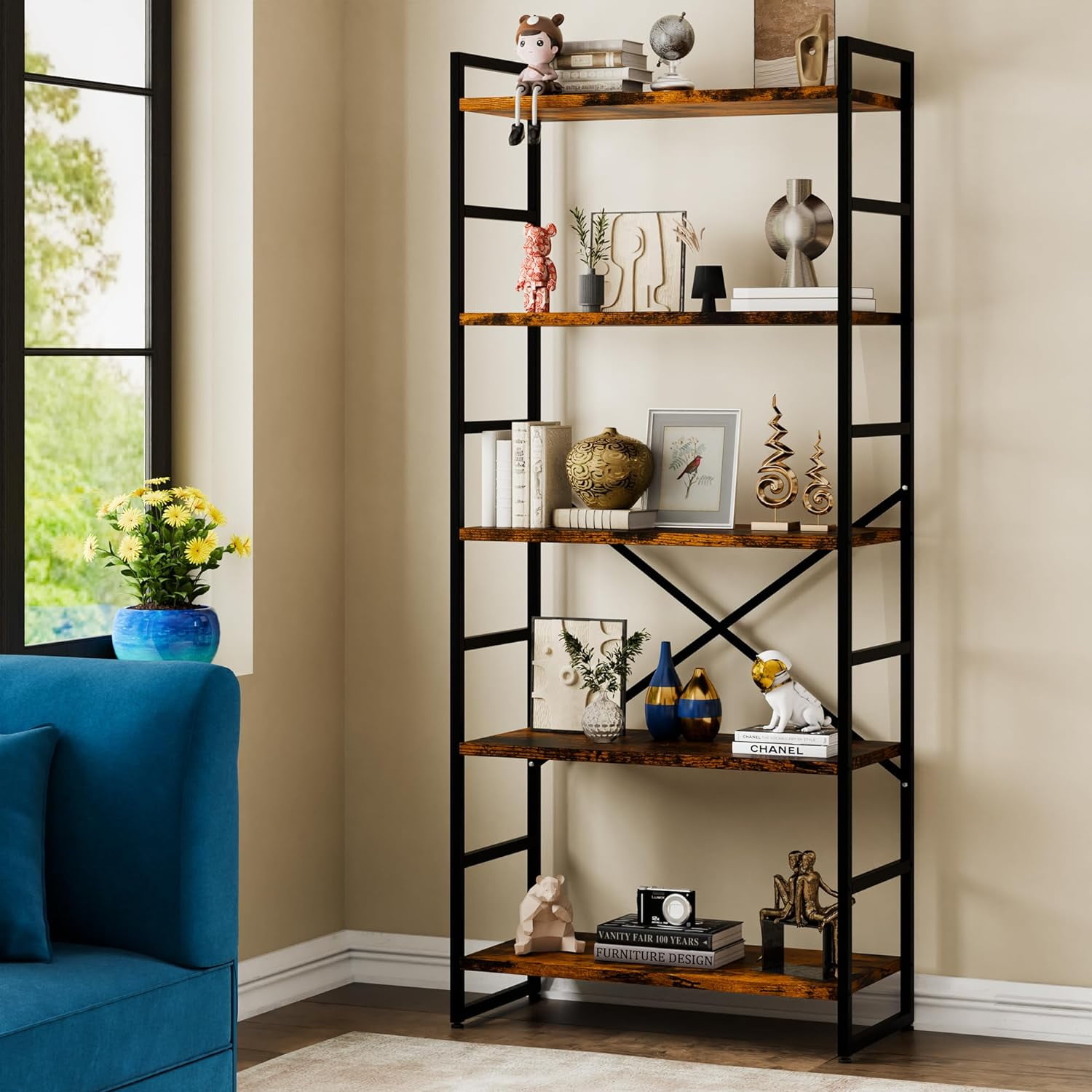 Triple Wide 5 Tier Bookshelf Book Shelf with 14 Open Display Shelves ...