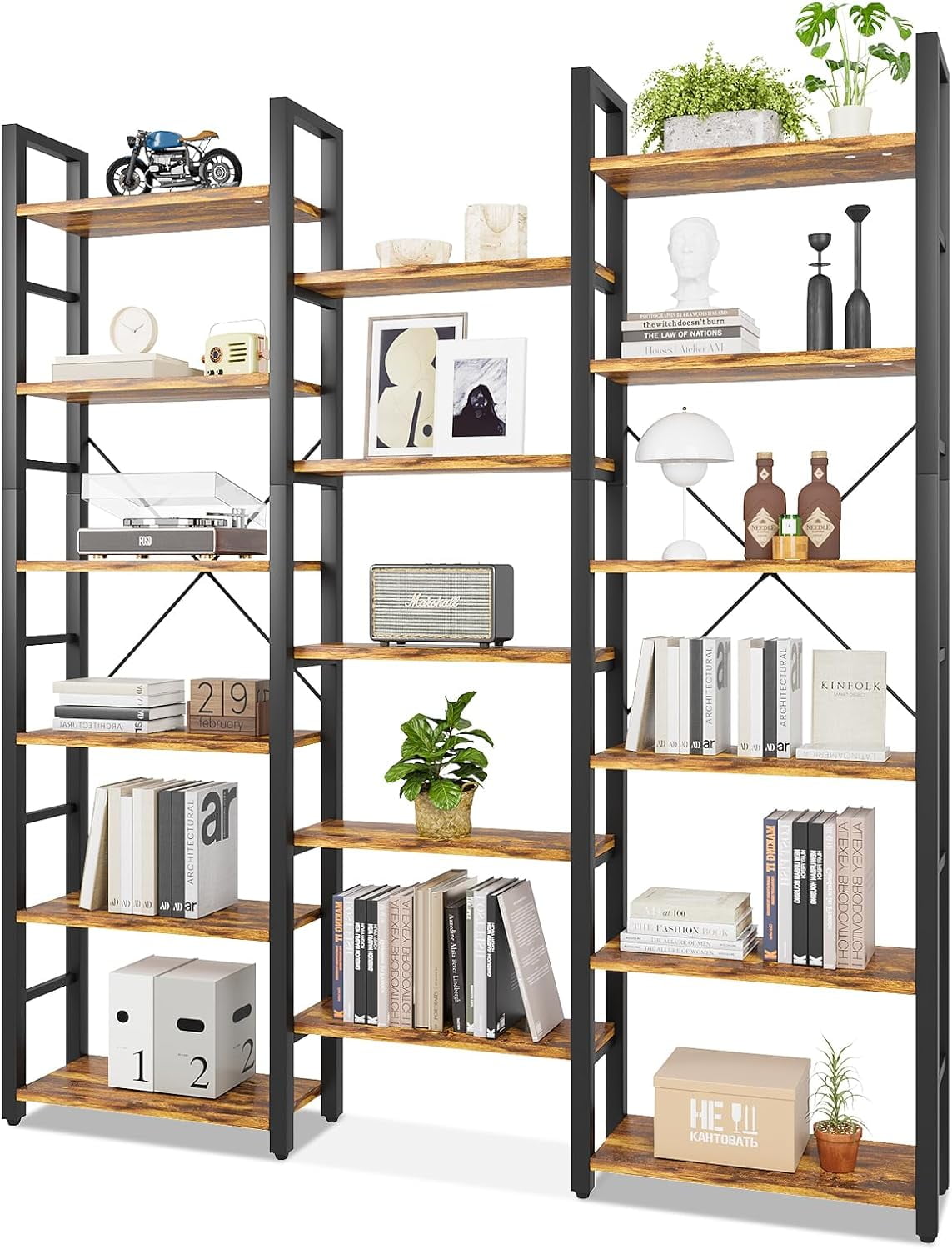 Triple Wide 5 Tier Bookshelf Shape Changeable Bookcases Open Display ...
