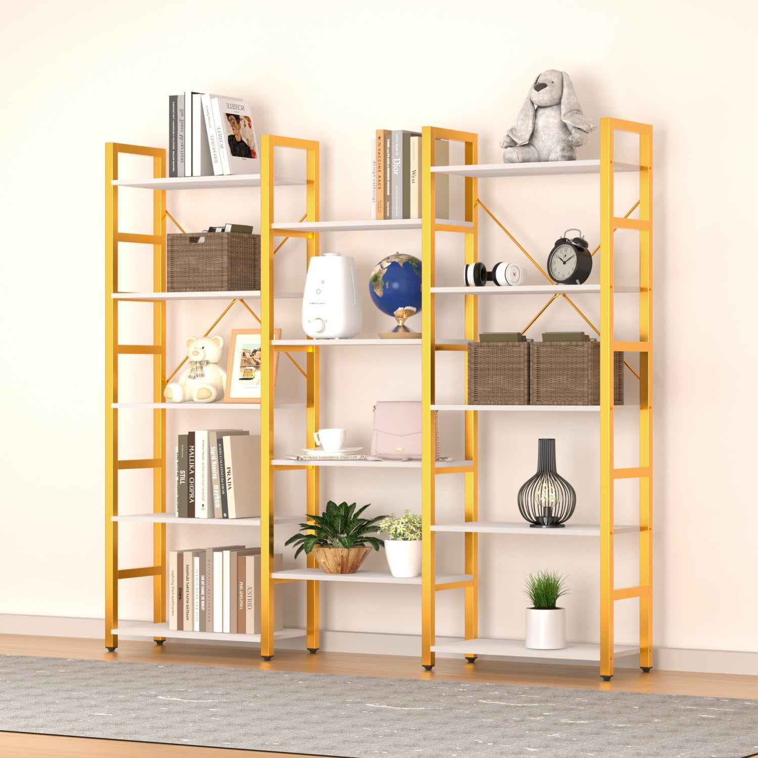 Triple Wide 5 Tier Bookshelf Shape Changeable Bookcases Open Display ...