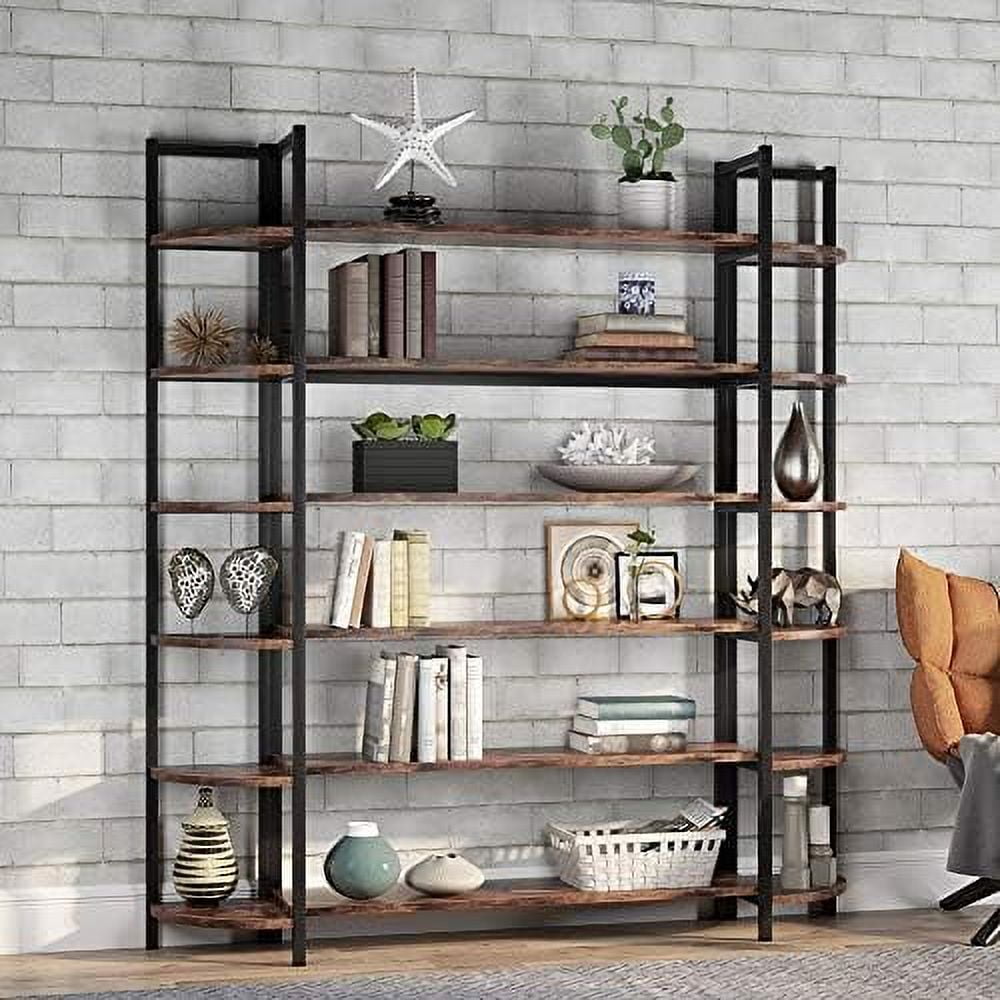 Triple Wide 6- Bookcase 6-Tier Large Etagere Bookshelves and Double ...
