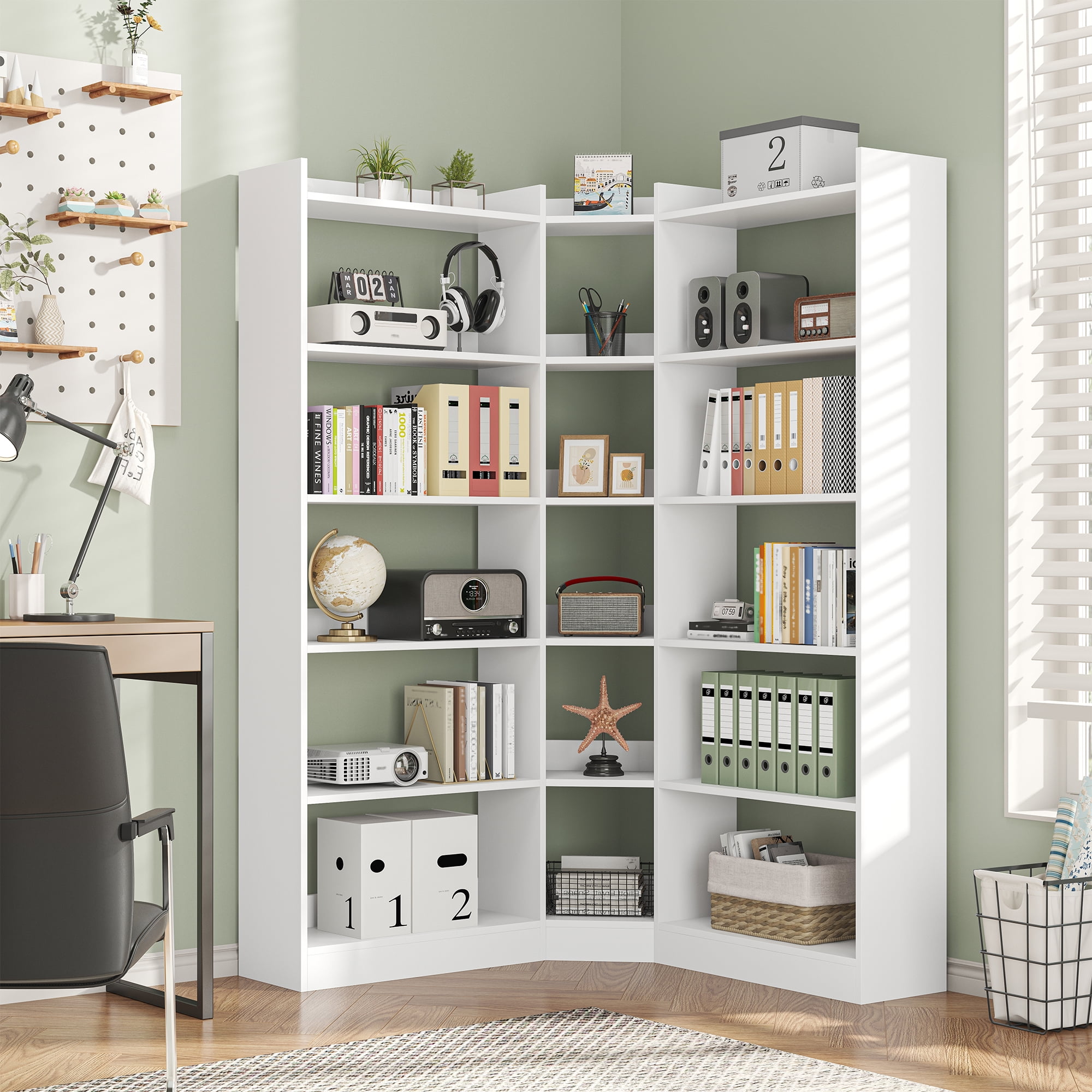 Triple Wide Corner Bookcase with 15 Cube, 6-Tire Bookshelf Display ...