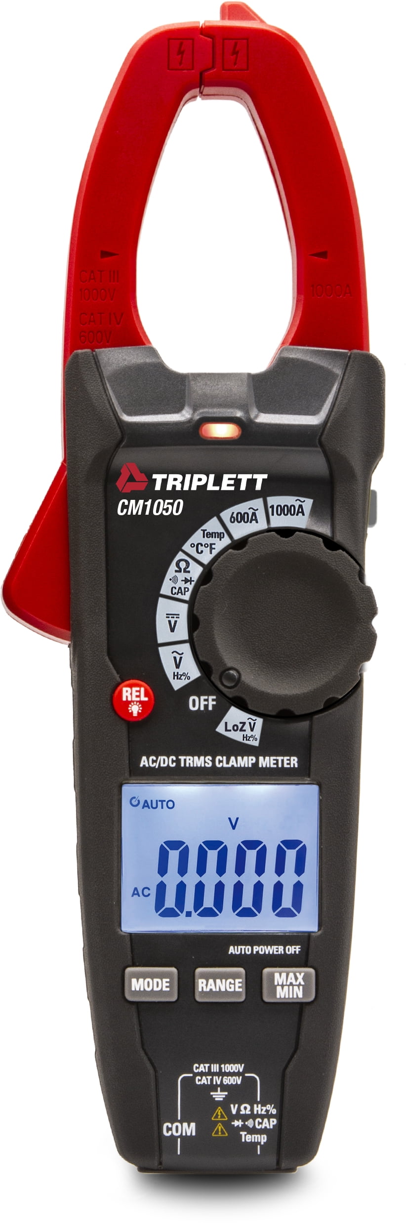 Triplett CM1050 True RMS 6000 Count 1000A AC/DC Clamp Meter with Inrush ...