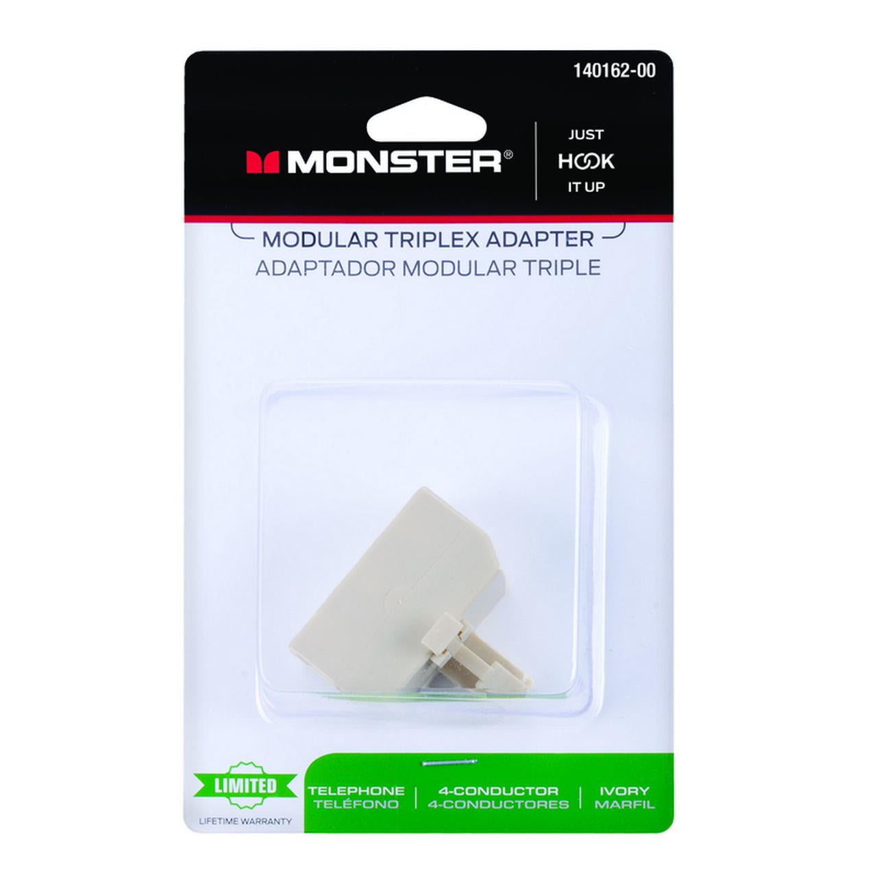 Triplex Adapter Modular 4 Conductor Ivory Carded Monster Cable TV Wire ...