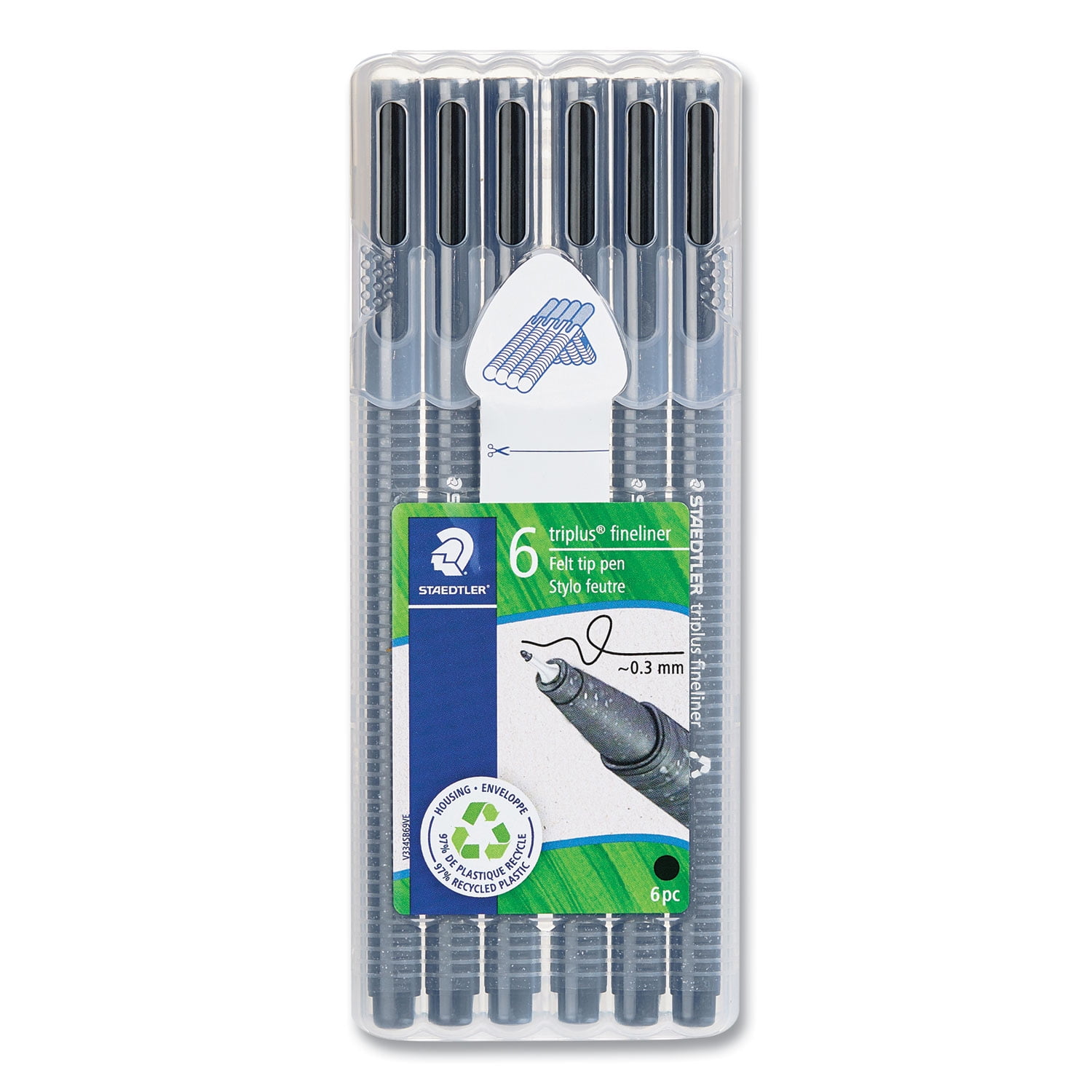 Triplus Fineliner Marker Pen, Stick, Fine 0.3 mm, Black Ink, Clear ...