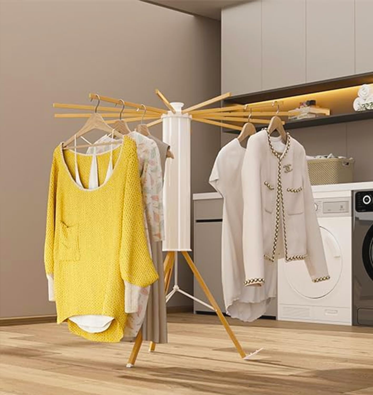 Tripod Drying Rack Portable, Foldable Drying Rack Clothing with 12 Wood ...