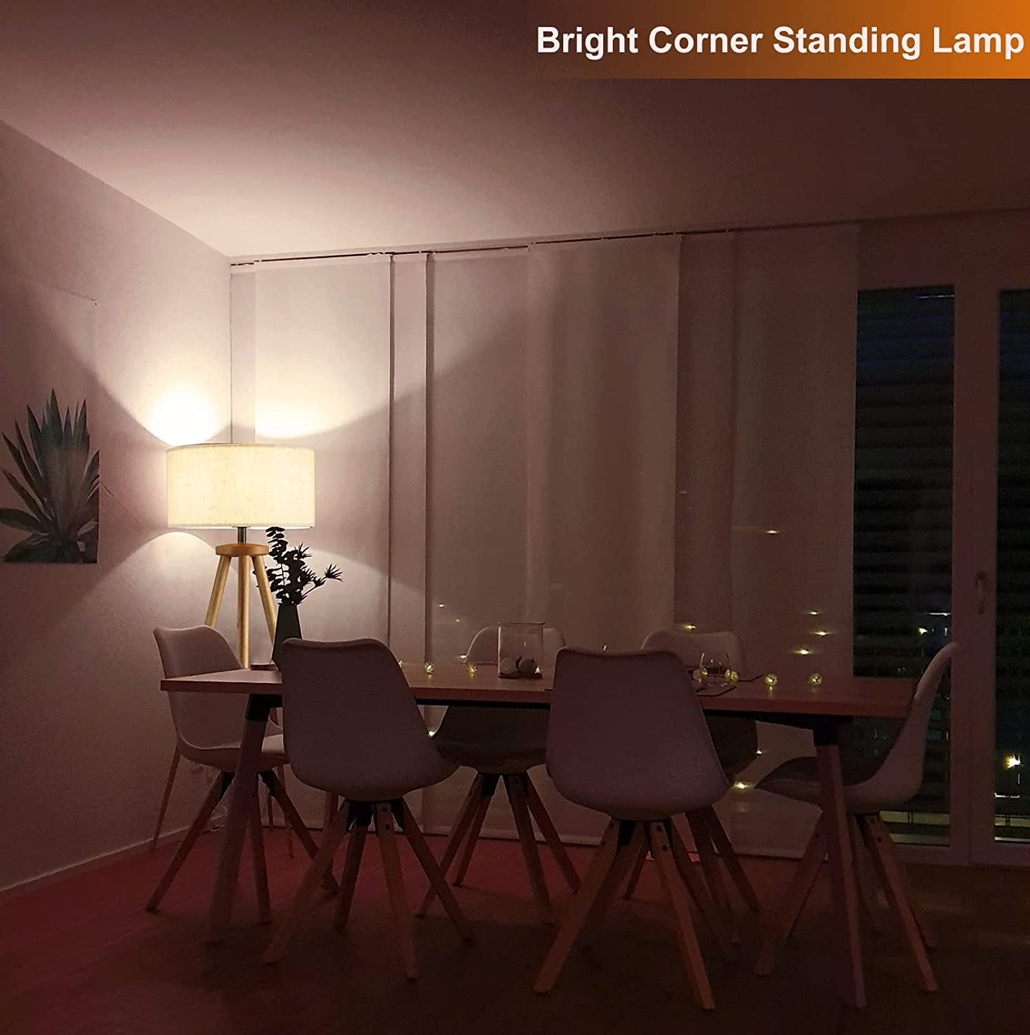 Tripod Floor Lamp for Living Room, Wood Floor Lamp with Elegant Flaxen ...