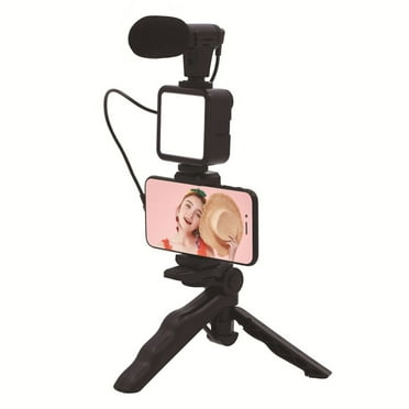 Smartphone Vlogging Kit with Tripod Phone Holder Mini Microphone LED Fill Light Starter for ...