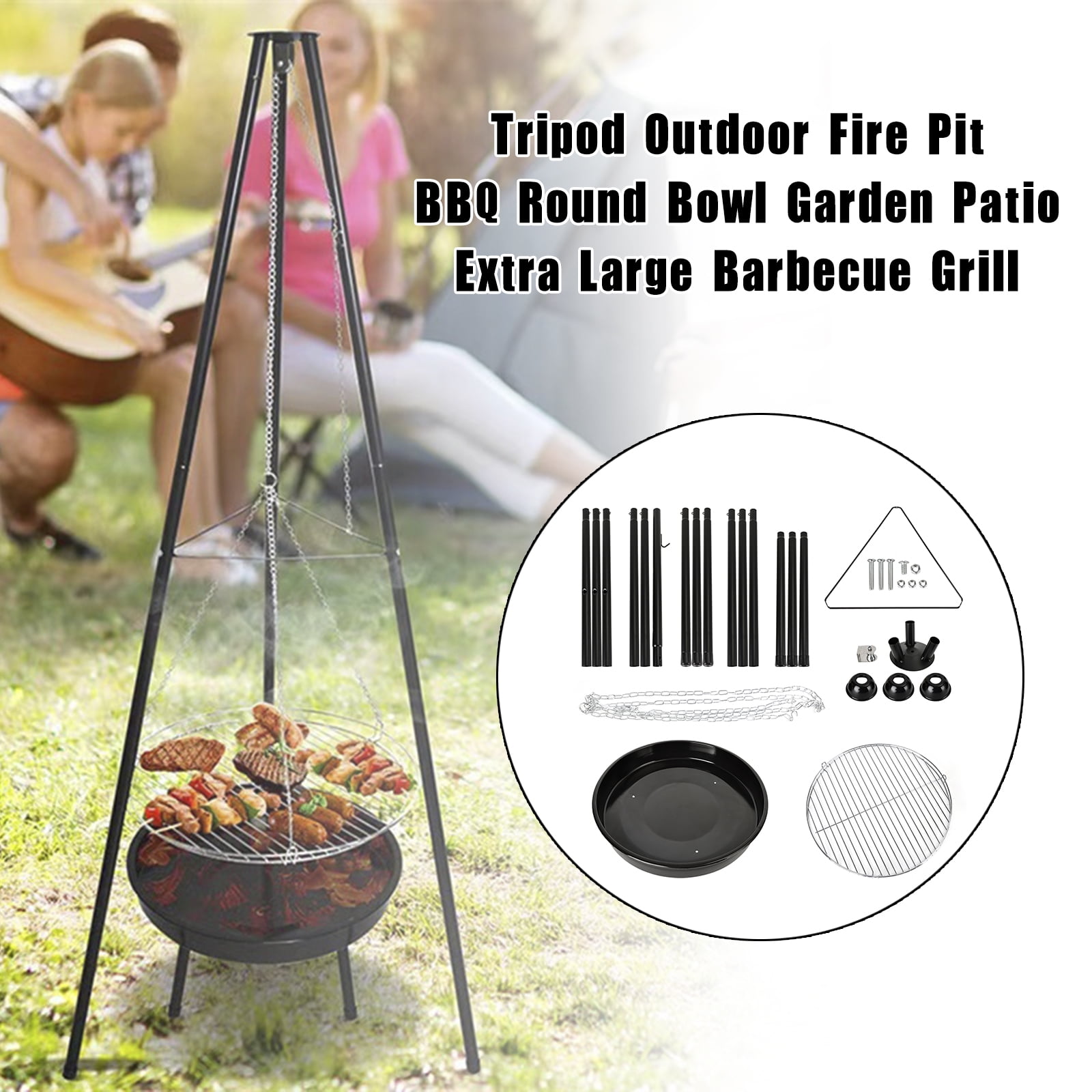 Tripod Outdoor Fire Pit BBQ Round Bowl Garden Patio Extra Large ...