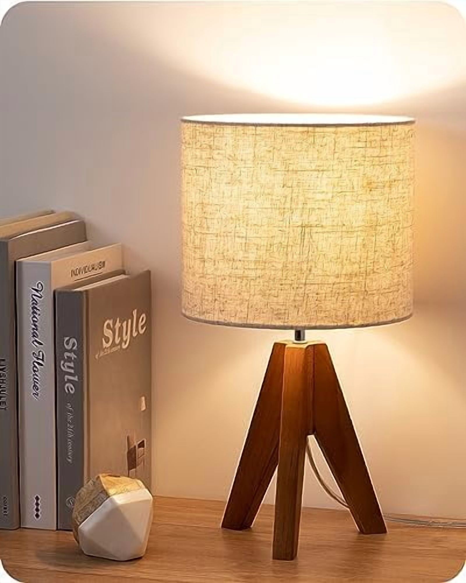 Tripod Table Lamp, Small Cute Bedside Lamp with Linen Beige Lampshade ...