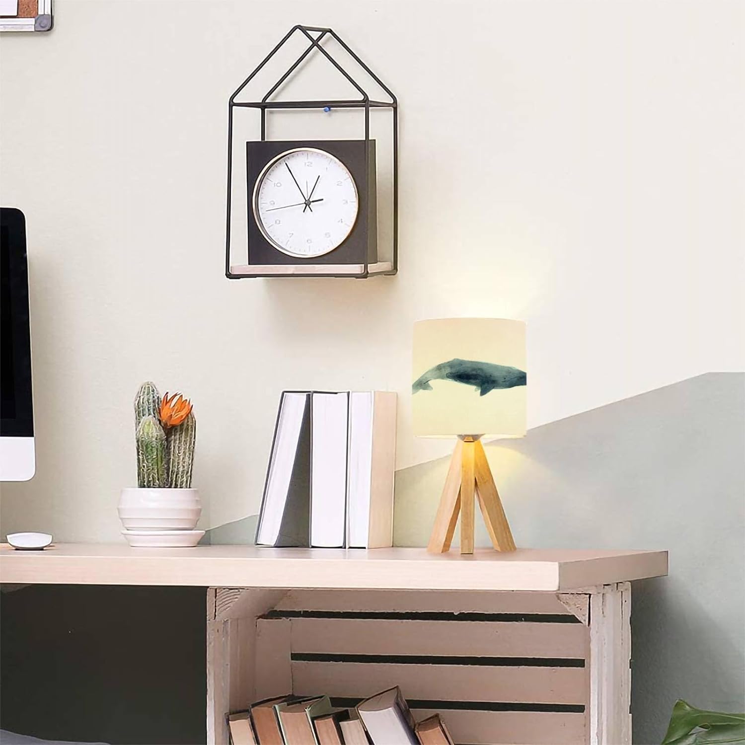 Tripod Table Lamp Watercolor Sketch Whale Isolated White Modern Bedside ...