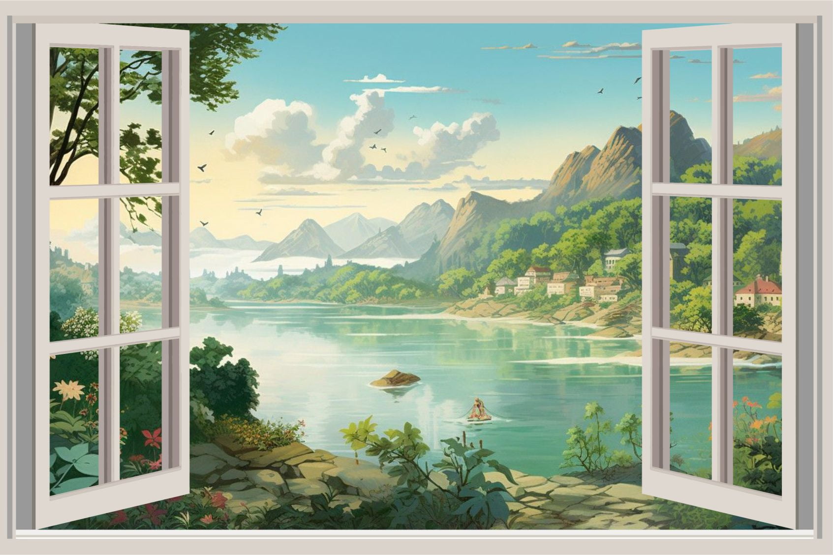 TripodBrothers Window Wall Decals Illusion Window Mural Window View ...