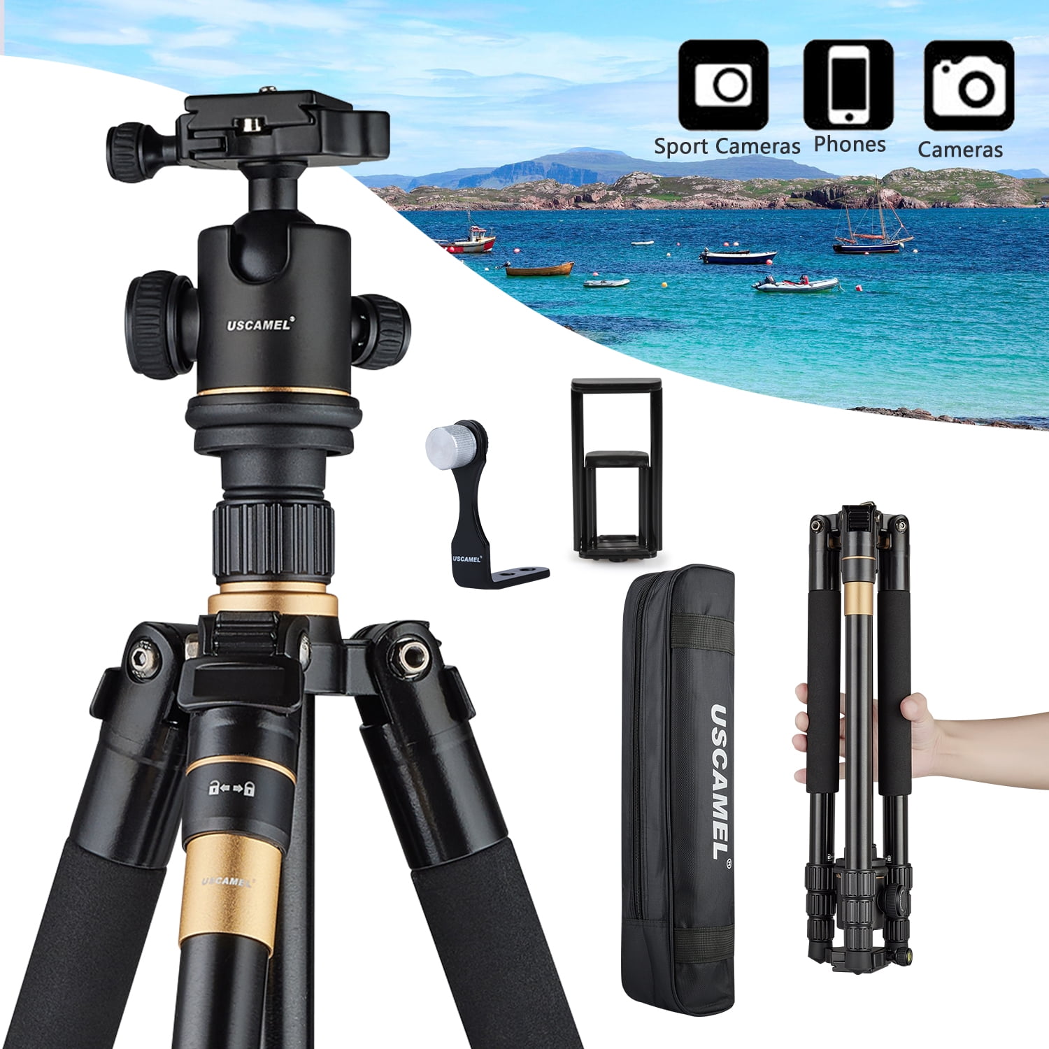 USCAMEL Tripods for Camera, Professional Video Tripod Adjustable 63" Monopod for Smartphone ...