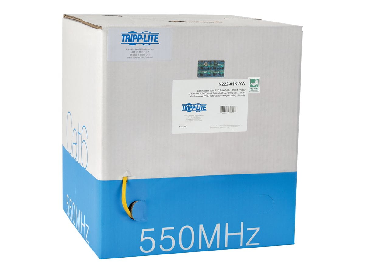 Tripp Lite 1000ft Cat6 Gigabit Bulk Cable Solid Core CMR PVC Yellow ...