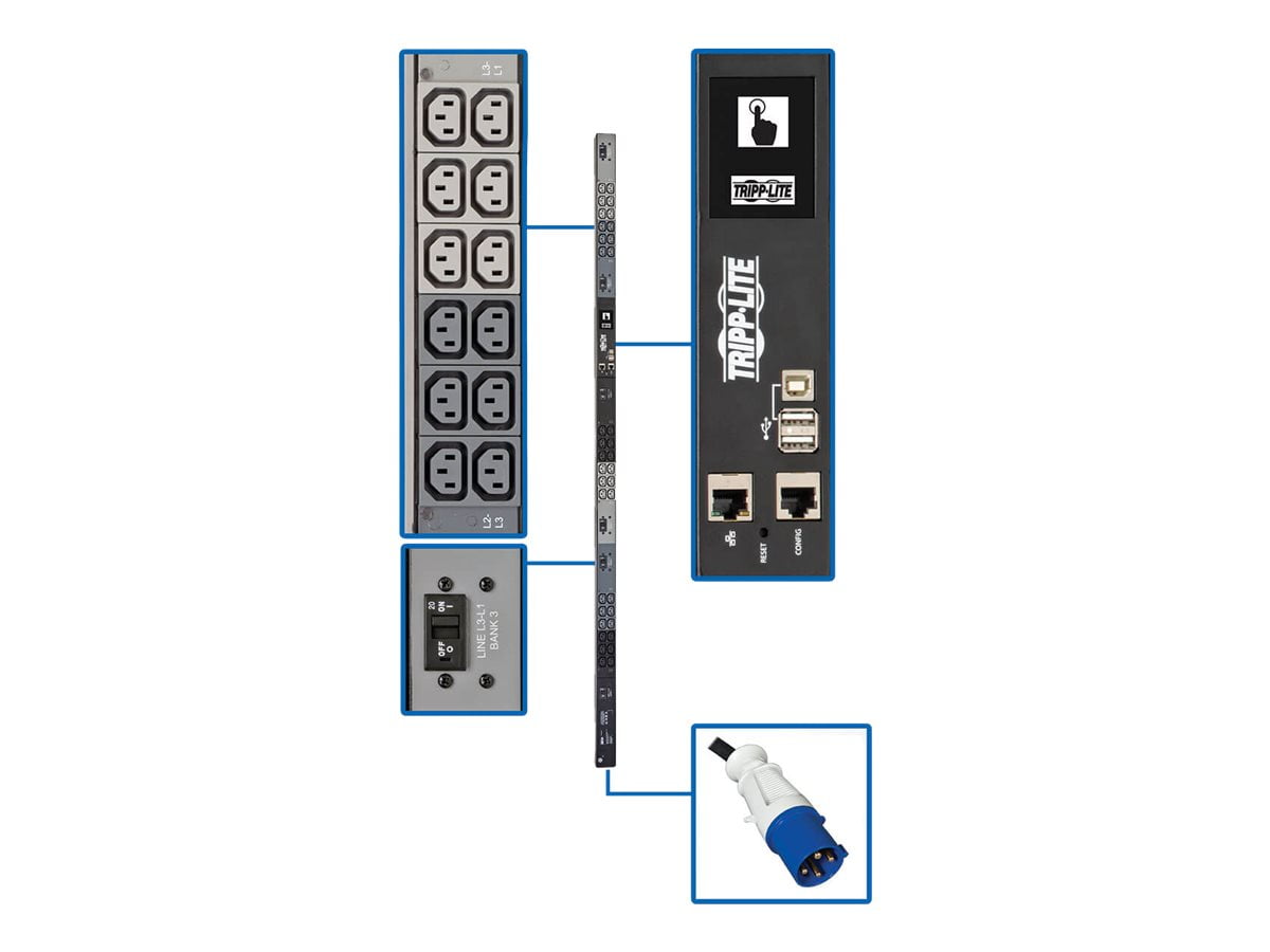 Tripp Lite 18.7kW 3-Phase Monitored PDU w/LX Platform, 208/240V Output ...