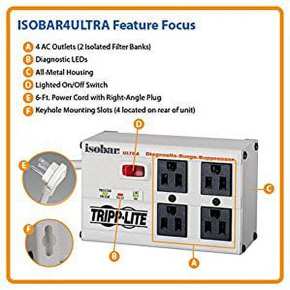 tripp lite isobar 4 outlet surge protector power strip 6ft cord right ...
