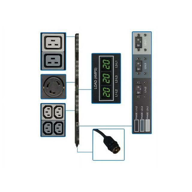Tripp Lite PDU 3-Phase Metered 208V 14.4kW 36 C13; 6 C19; 3 L6-30R 0URM - Vertical rackmount ...