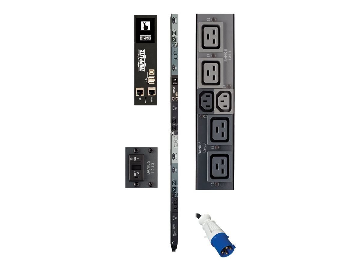 Tripp Lite PDU 3-Phase Switched 16.2kW 208V 6 C13 12 C19 60A Blue 0U TAA - Monitored/Switched ...