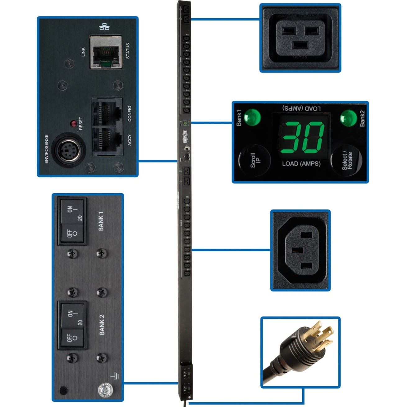 Tripp Lite PDU Switched 208V / 240V 30A 20 C13; 4 C19 Outlet L6-30P ...