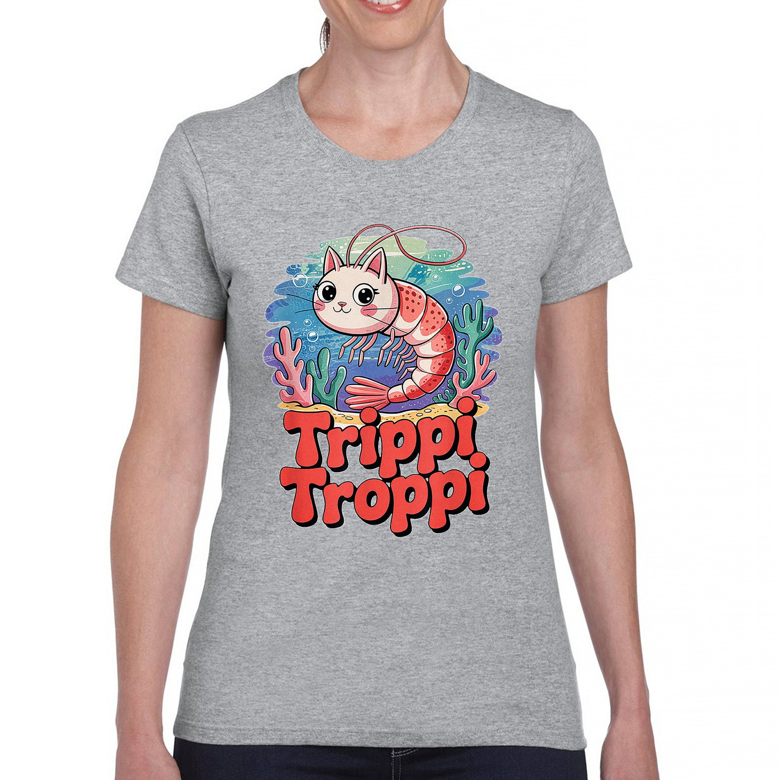 Trippi Troppi Shrim Cat T-Shirt Italian Brainrot Gen Z Alpha Meme Women ...