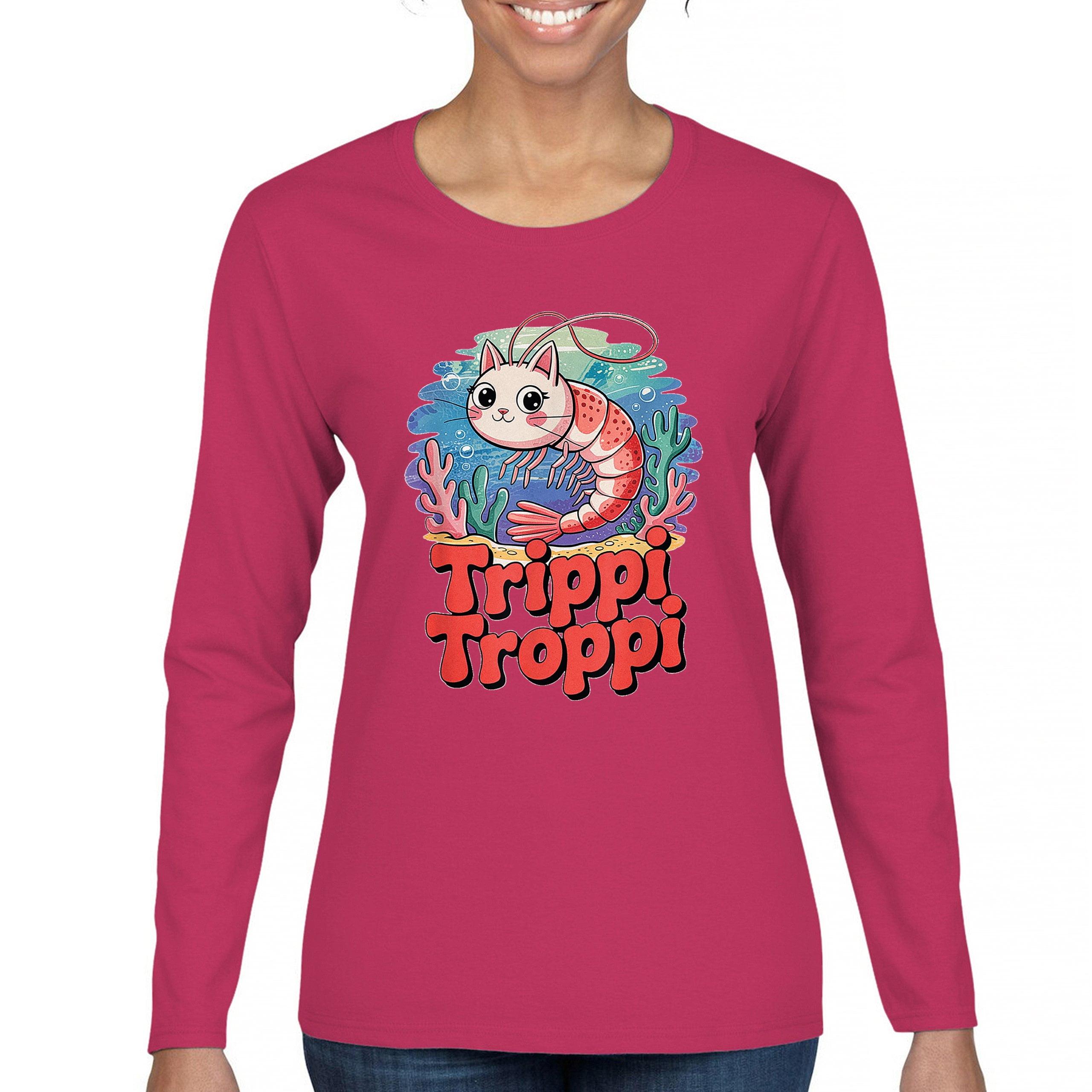 Trippi Troppi Shrim Cat Women's Long Sleeve T-shirt Italian Brainrot ...
