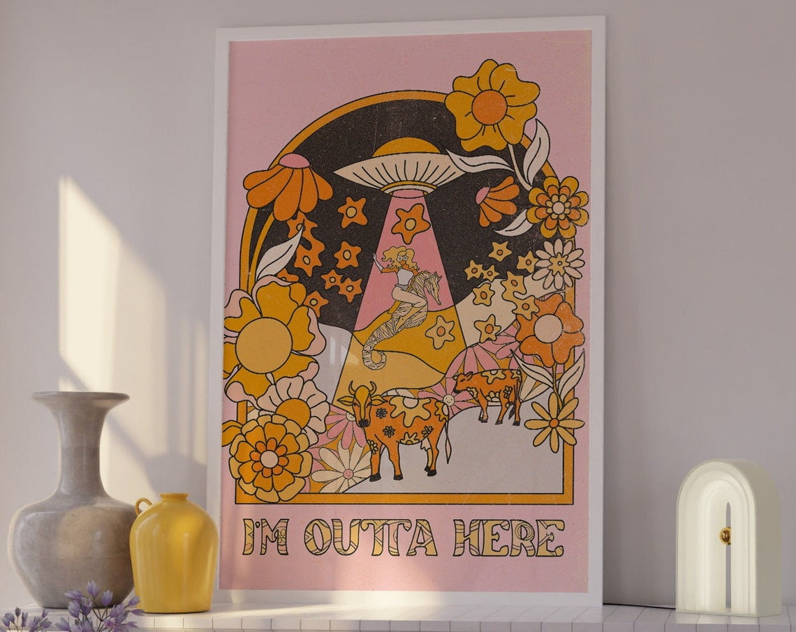 Trippy 70S-Inspired Art Print, Retro Abstract Wall Decor, Vibrant ...