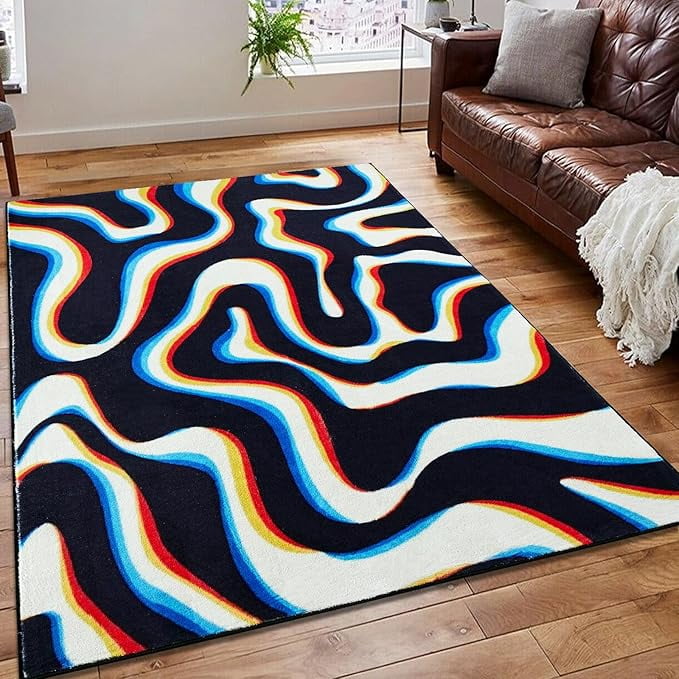 Trippy Abstract Area Rug Soft Thin Aesthetic Glitch Psychedelic Wavy ...