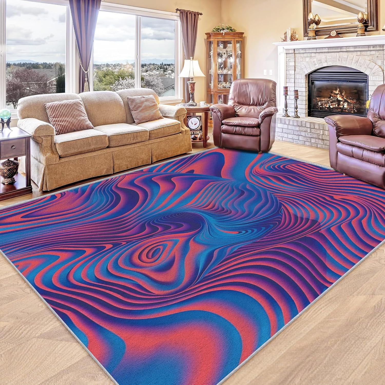 Trippy Abstract Rug Washable Optical Illusion Rugs For Living Room ...