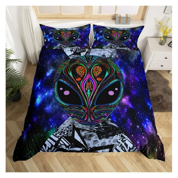 Trippy Alien Comforter Cover Set King Size Kids Boys Galaxy Hippie ...
