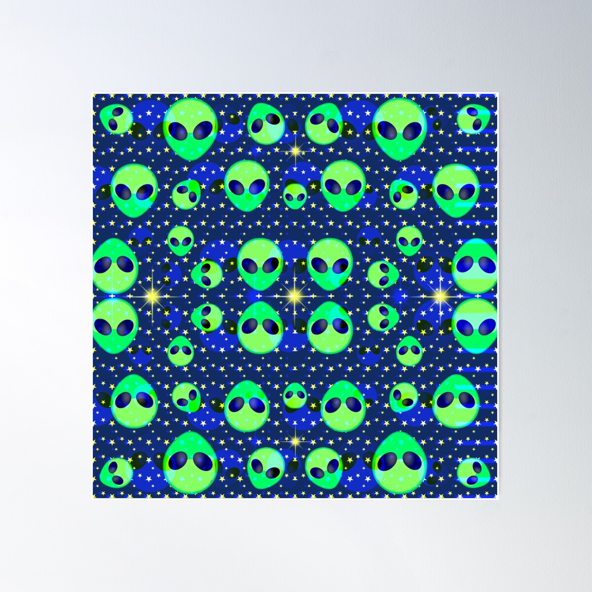 Trippy Aliens Green Poster Wall Art, Modern Wall Decor For Living Room ...