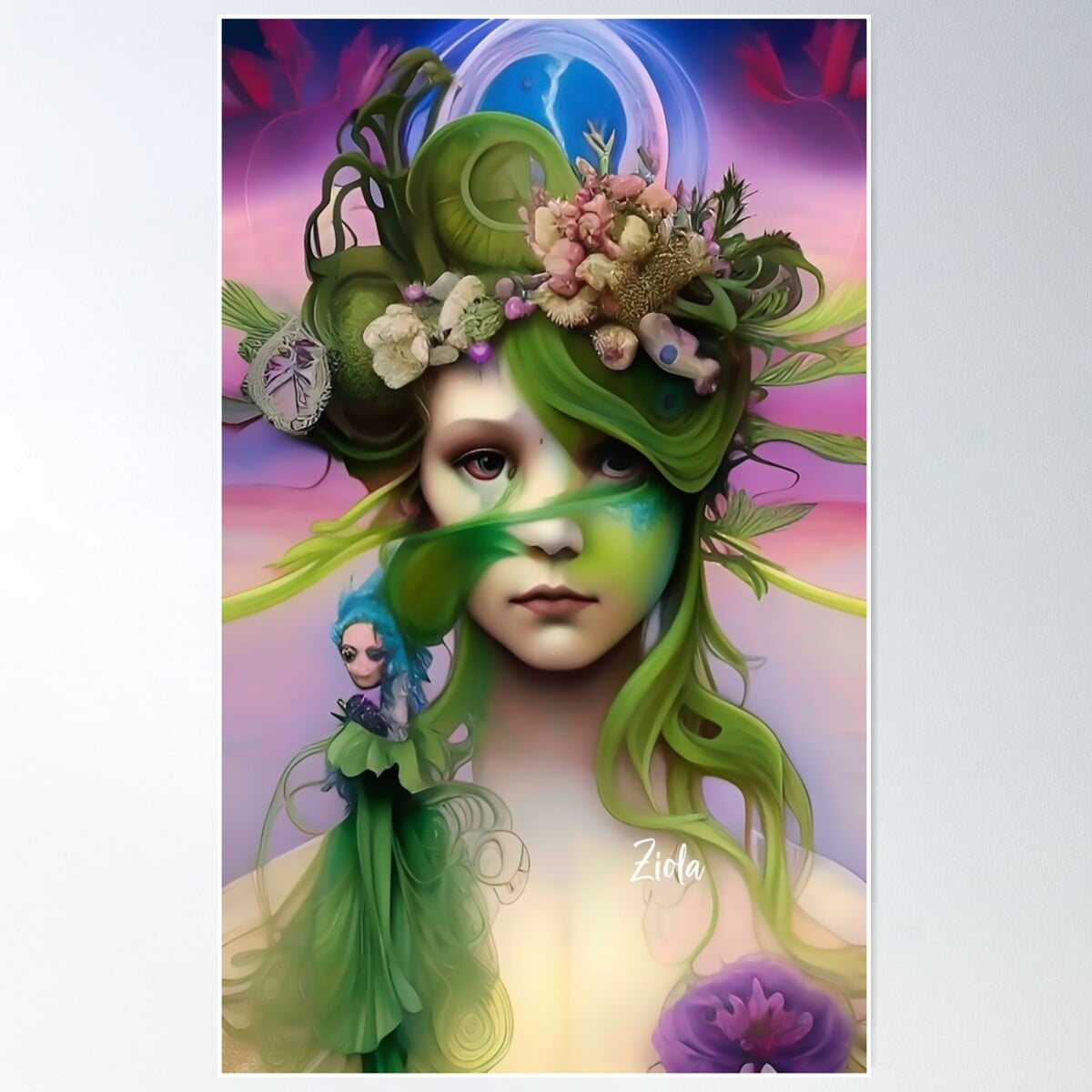 Trippy Art Visuals Floral Painting Of Girl Hippie Green Earth Goddess ...