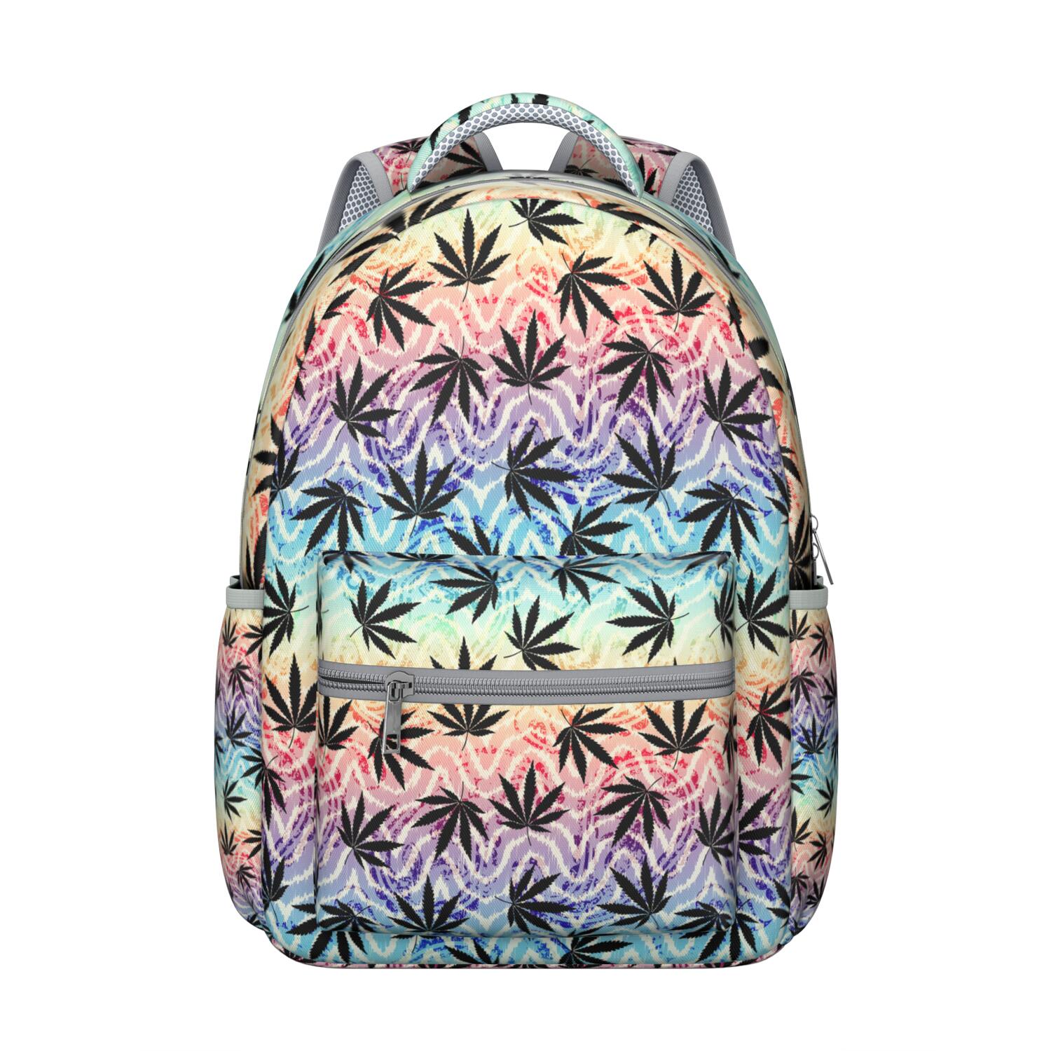 Trippy Cannabis Leaf Ergonomic Backpack - Lightweight Waterproof School ...
