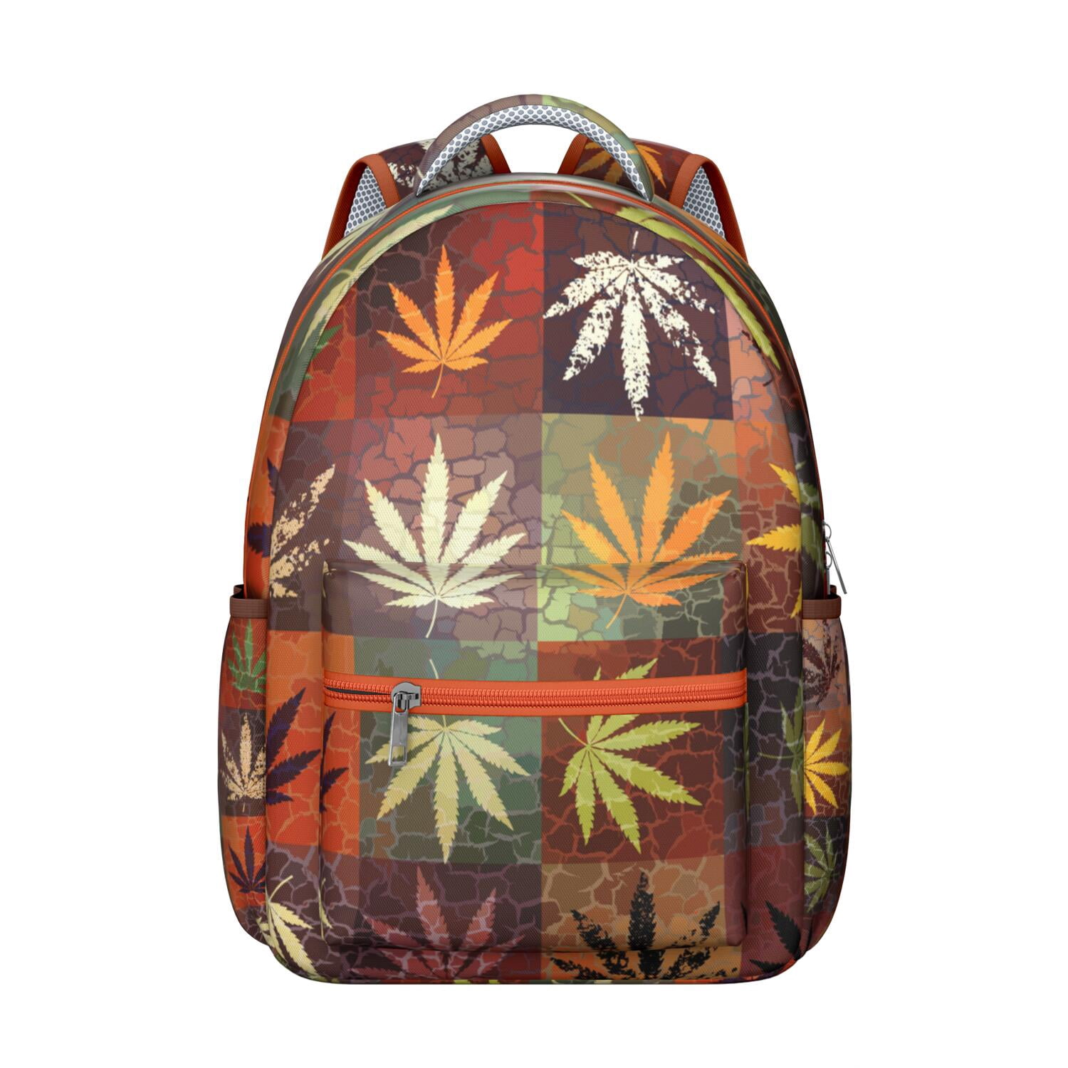 Trippy Cannabis Leaf Ergonomic Backpack - Lightweight Waterproof School ...