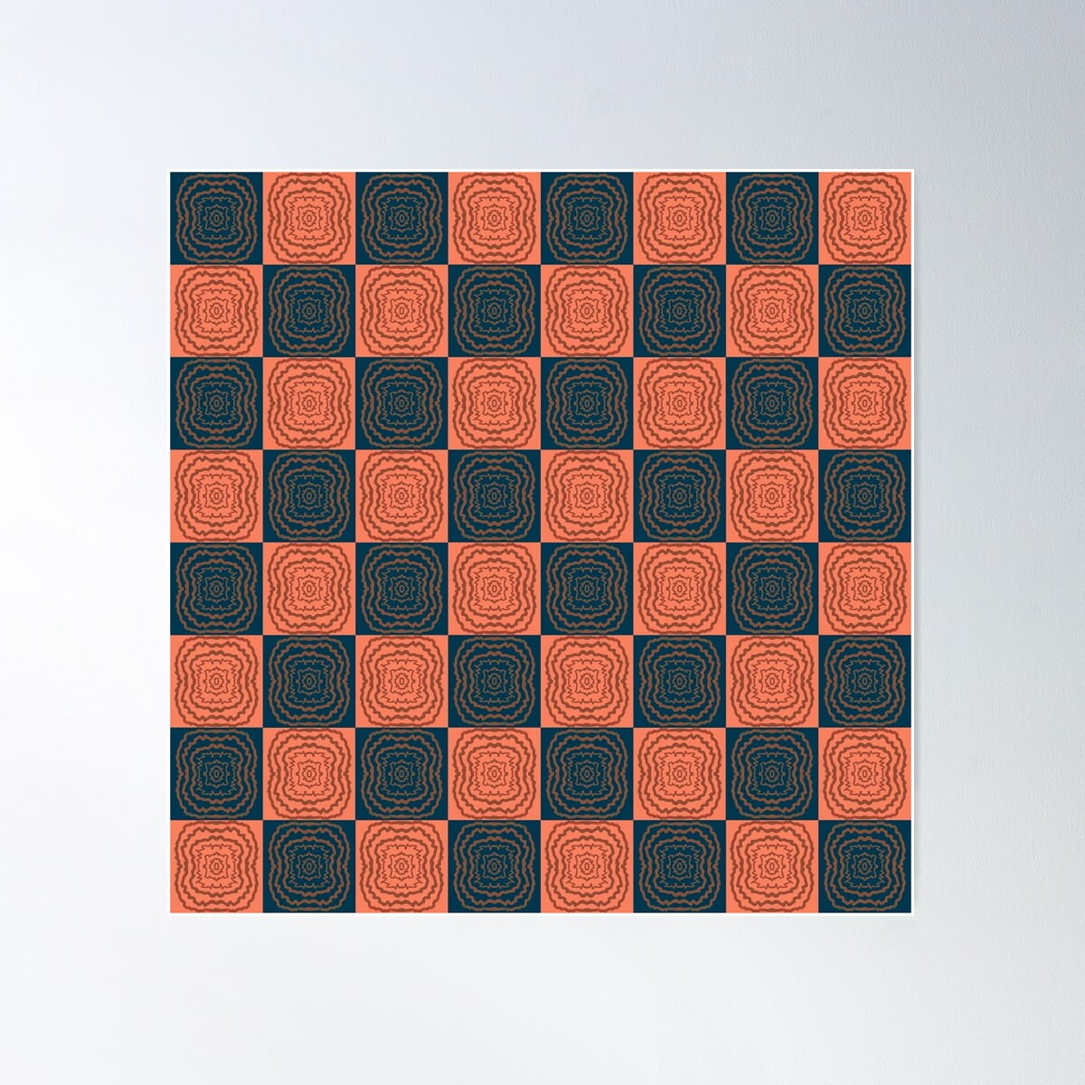 Trippy Checkerboard Grid In Orange & Blue Poster Wall Art, Modern Wall ...