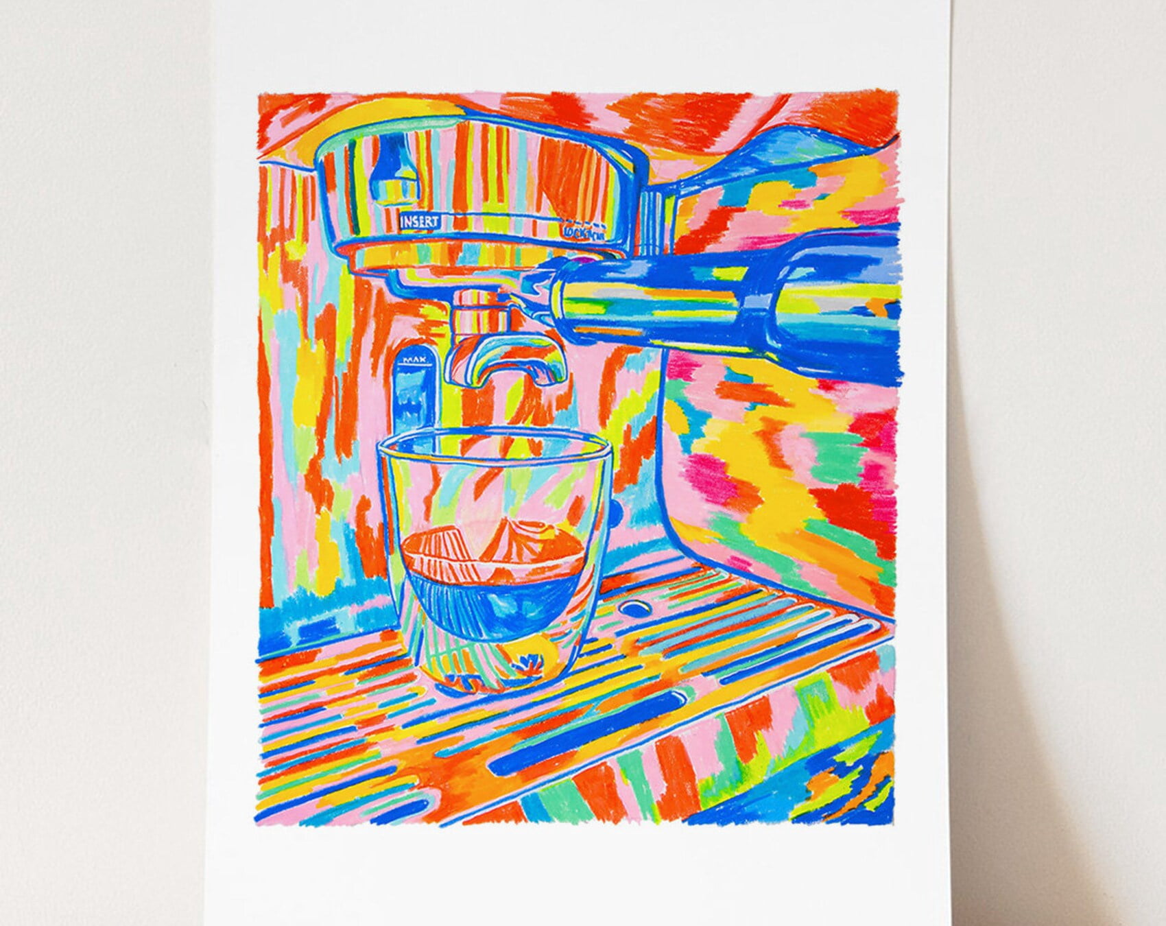 Trippy Coffee Art Print | Original Rainbow Psychedelic Drawing | Modern ...