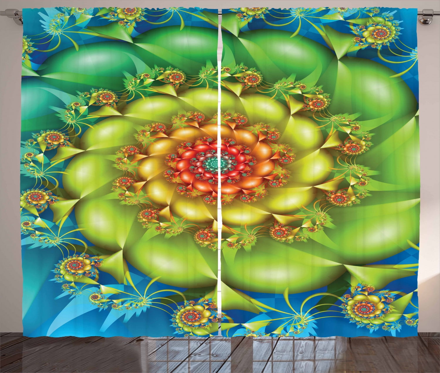 Ambesonne Trippy Curtains 2 Panel Set, Colorful Floral Spiral, 108" x ...