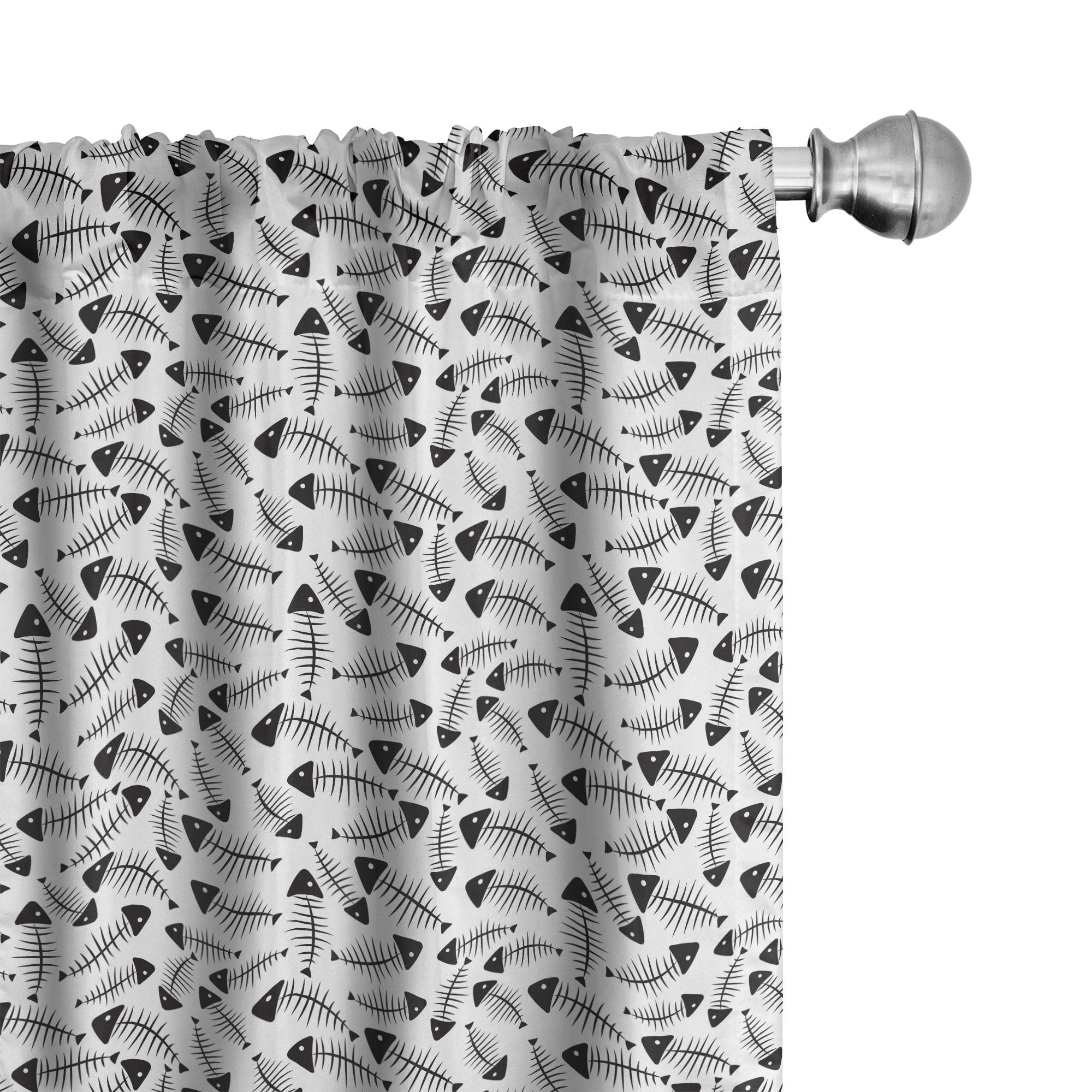 Trippy Curtains 2 Panels Set, Funny Fish Bone Pattern Abstract Tattoo ...