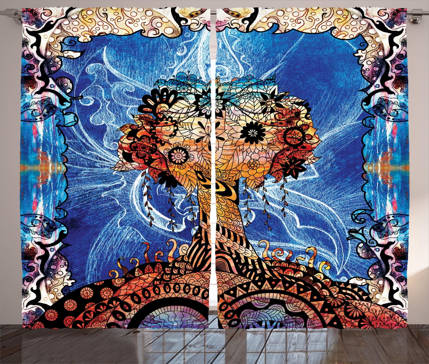 Ambesonne Trippy Curtains 2 Panel Set, Indie Sketch Retro Style, 108" x ...