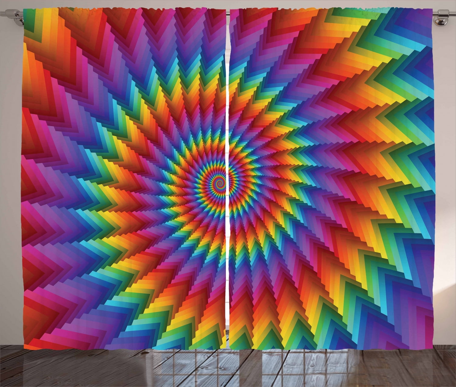 Ambesonne Trippy Curtains 2 Panel Set, Vibrant Rainbow Spiral, 108" x ...
