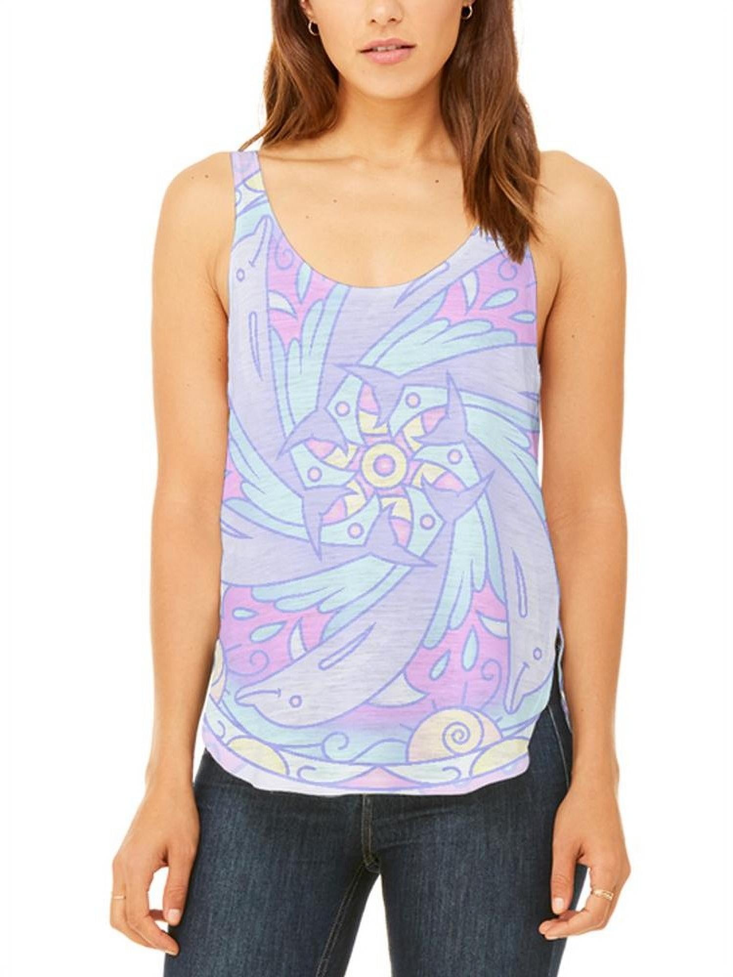 Trippy Dolphin Mandala Vintage Juniors Flowy Side Slit Tank Top Multi ...