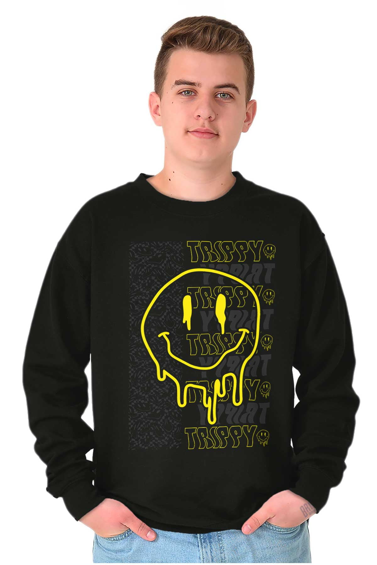 Trippy Melting Dripping Happy Face Sweatshirt for Men or Women Brisco ...