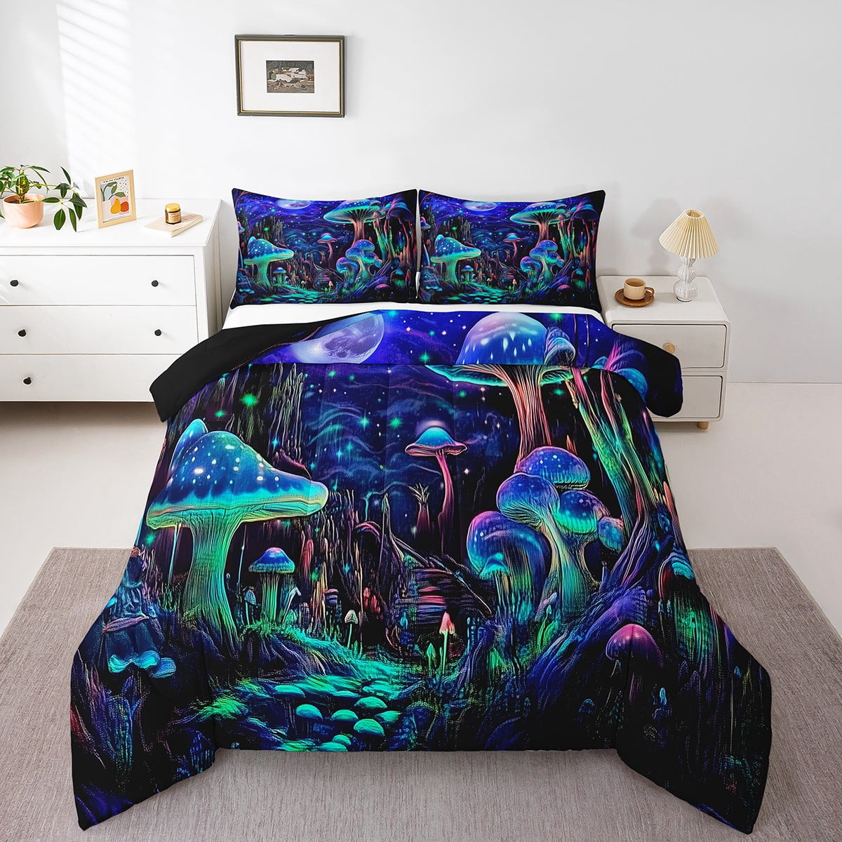 Trippy Mushroom Bedding Set Full Size,Fantasy Mushroom Comforter Set ...